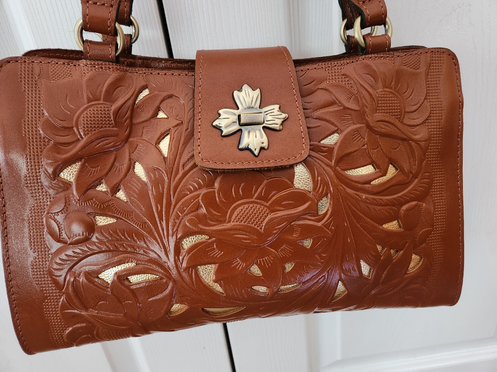 Patricia Nash Rosina Tooled Leather Metallic Gold Cut… - Gem