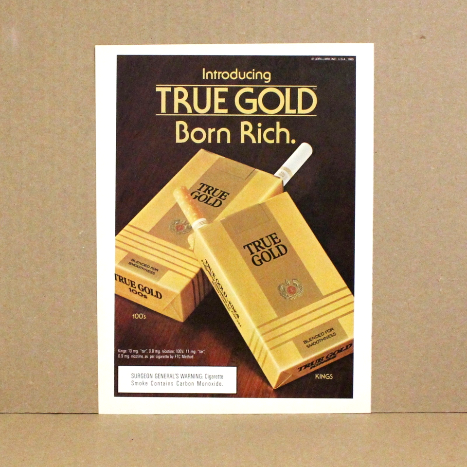 True Gold Cigarettes 1985 Vintage Original Magazine Paper Advertisement ...
