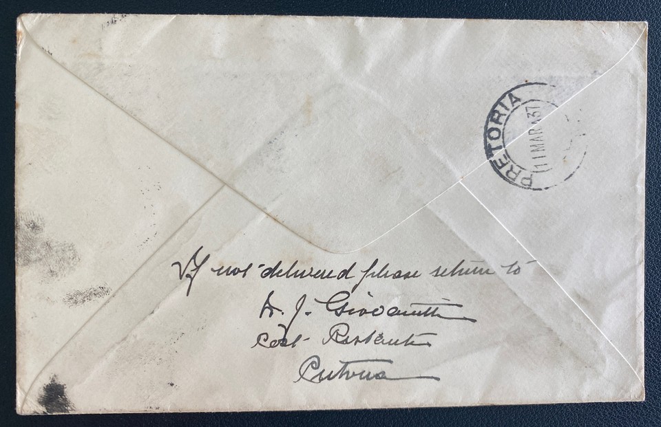 1937 Johannesburg South Africa Paqueboat Cover To Tristan Da Cunha HMS ...