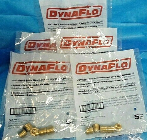DYNAFLO, 68590, 1/4" MPT MALE BRASS RECESSED HEX HEAD PLUG, 5 PER, LOT ...