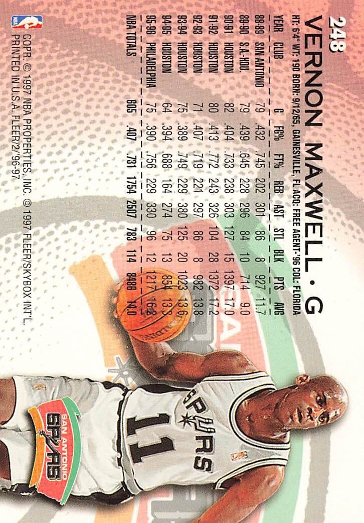 1996 Fleer #248 Vernon Maxwell San Antonio Spurs | eBay