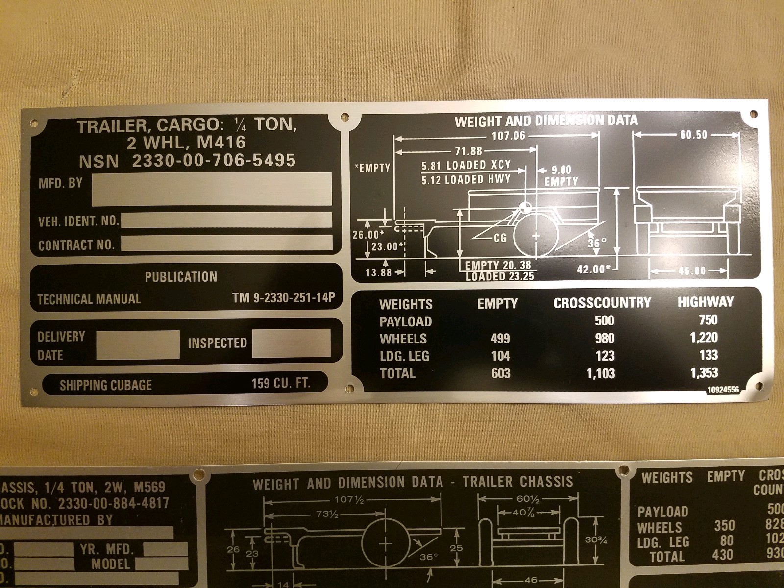 M416 / M569 Data Plate Set M151 M151A2 M38 M715 M37 Military Trailer | eBay