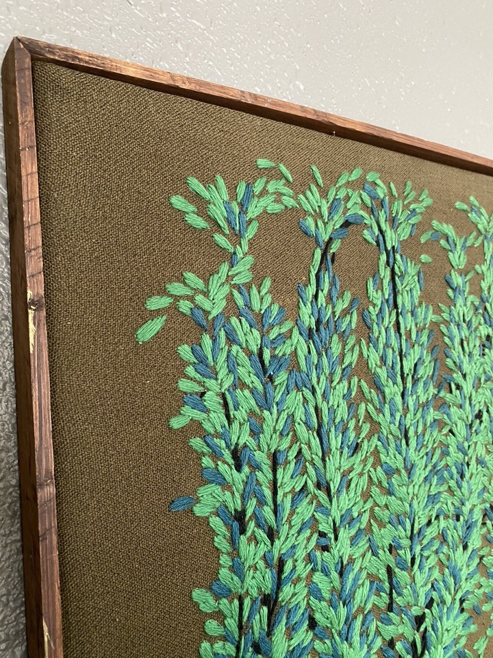 Vintage Mid Centery Modern Paragon Green Trees Crewel Embroidery Wall ...