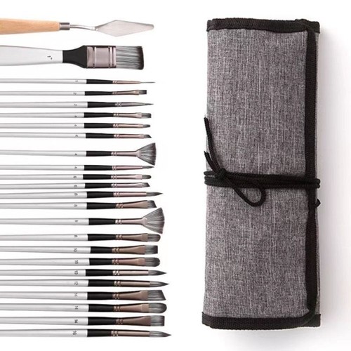 Cloth Roll 24Pcs Artist Paint Brushes Set with Scraper Paint Brush Bag ...