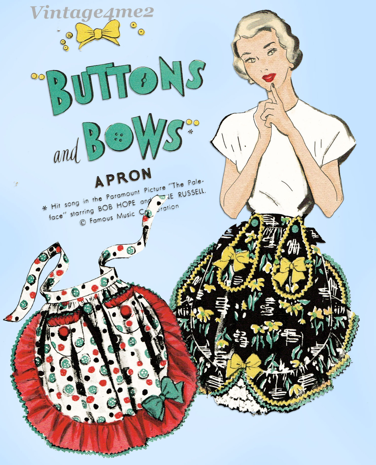 1950s Vintage Advance Sewing Pattern Uncut Misses Button and Bows Apron ...