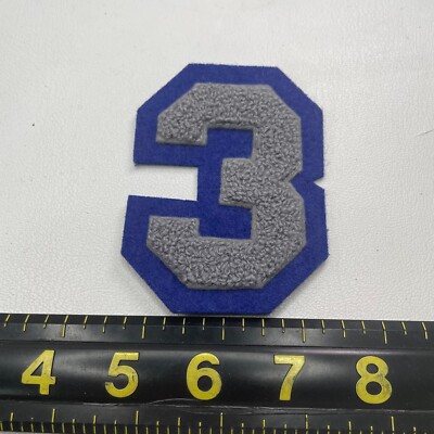 GRAY ON BLUE #3 Chenille Varsity Letter Jacket Patch T040 | eBay