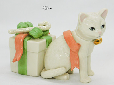 Lenox Curious Kitty Cat with Holiday Present Gift & Candy Cane Figurine | eBay