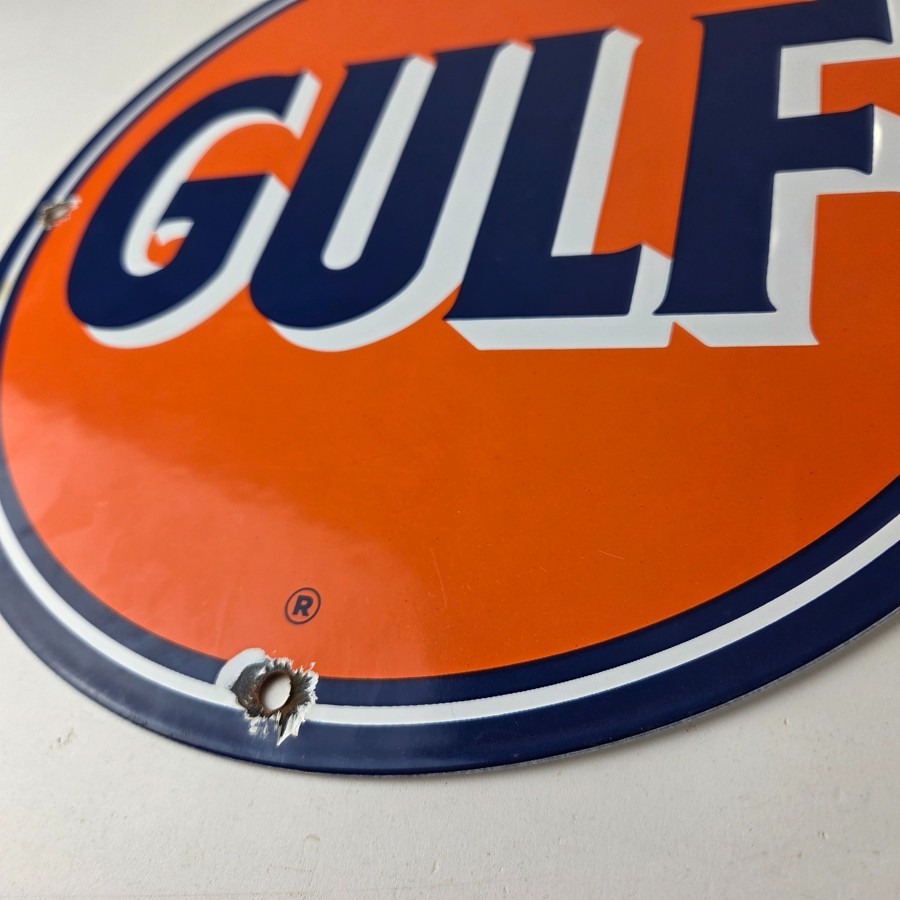 Vintage Gulf Gasoline Sign - Porcelain Enamel Gas Filling Pump Station ...