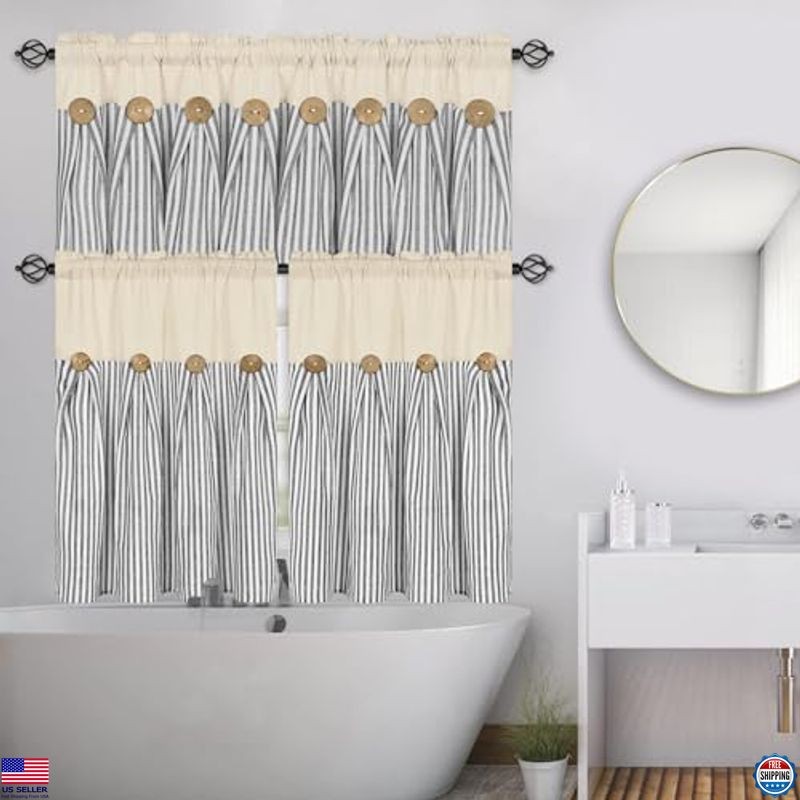 ASPMIZ Rustic Farmhouse Cotton Linen Valance - Boho Kitchen Window ...