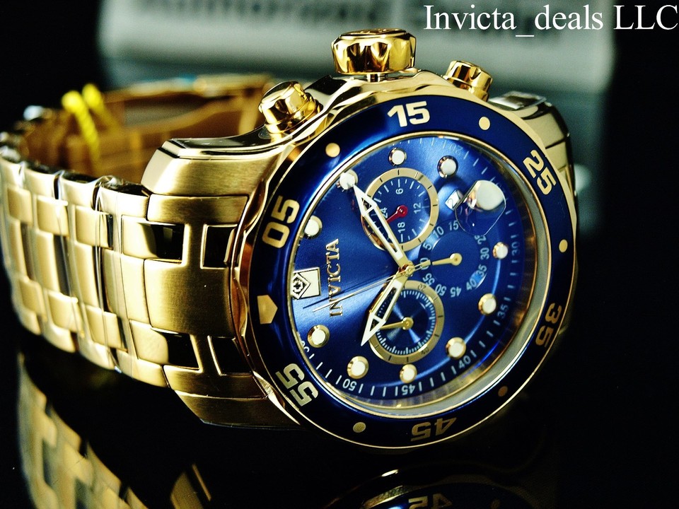 Invicta Men's 48mm Pro Diver Scuba Chronograph 18KT Gold Plated Blue ...