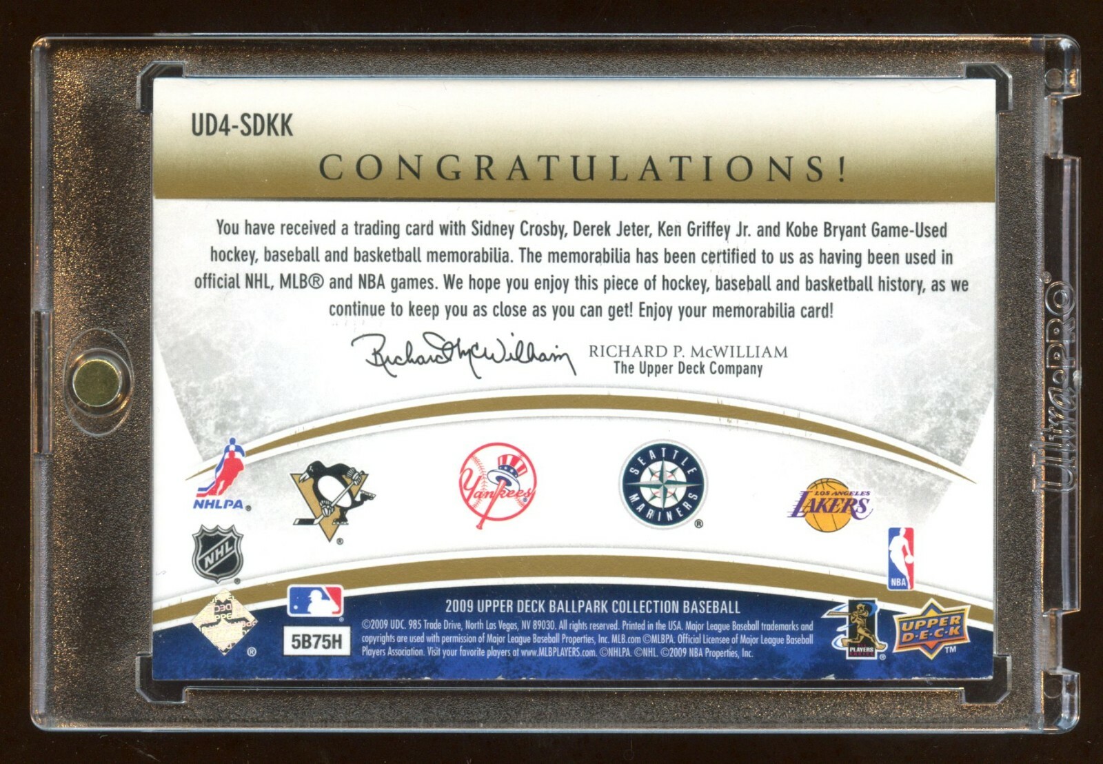 KOBE BRYANT-DEREK JETER-KEN GRIFFEY JR-SIDNEY CROSBY 2009 UD EMPLOYEE ...
