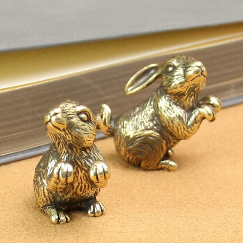 2pcs Brass Rabbit Figurine Statue Animal Figurines Home Table ...