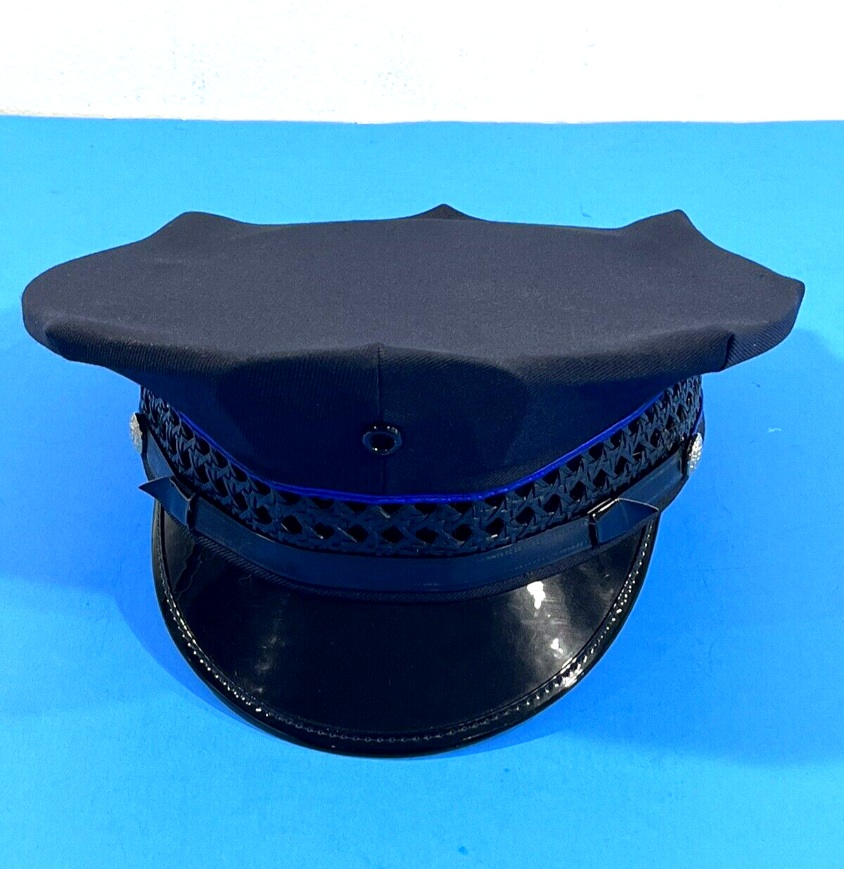 NEW MIDWAY CAP CO 8 POINT NAVY HAT W/ VENTED CANE BAND & BLUE ACCENTS ...