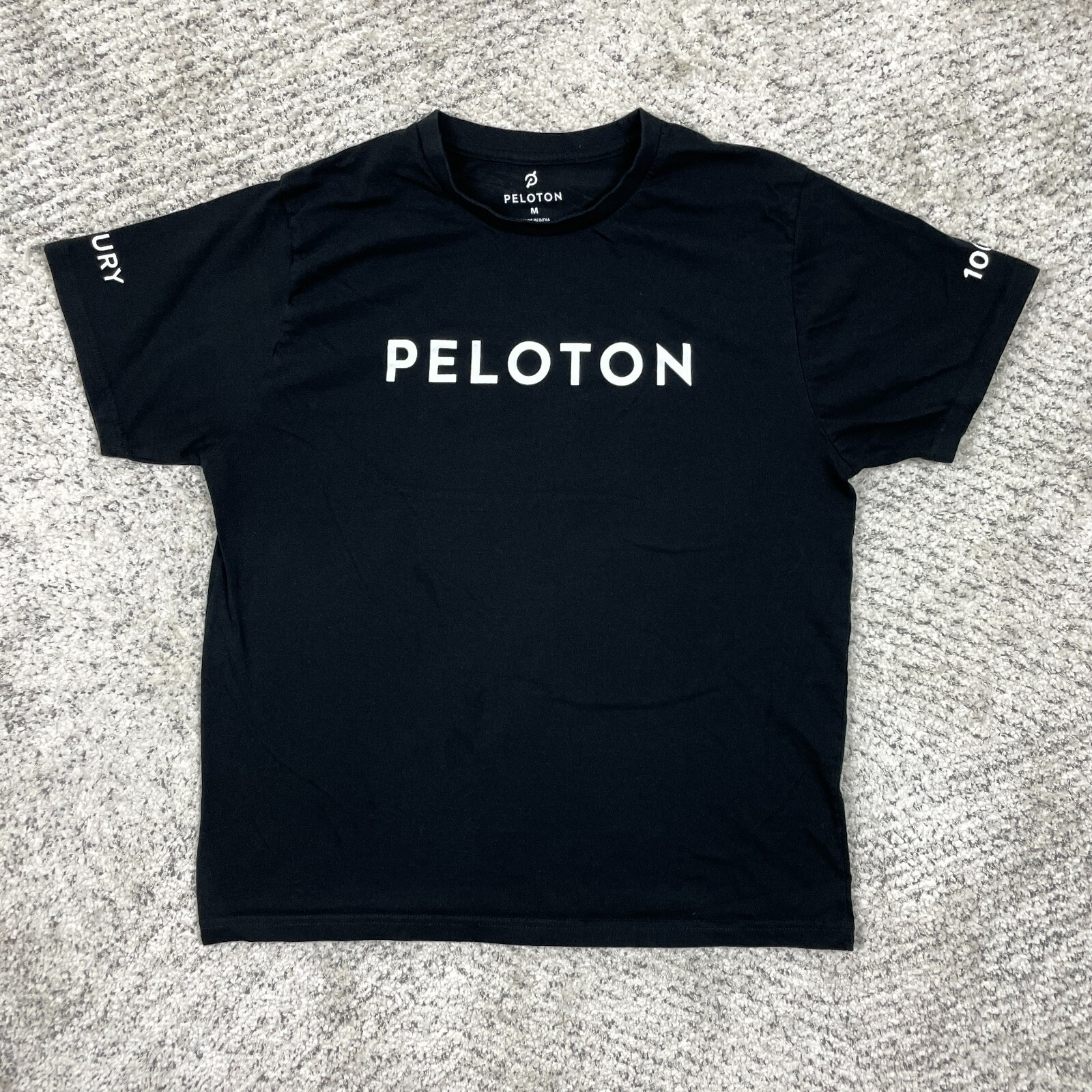 Peloton Shirt Womens Medium Short Sleeve Century 100 Logo Black White ...