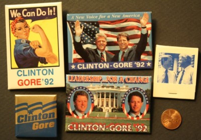 FIVE different 1992 Bill Clinton & Al Gore for President pins ...