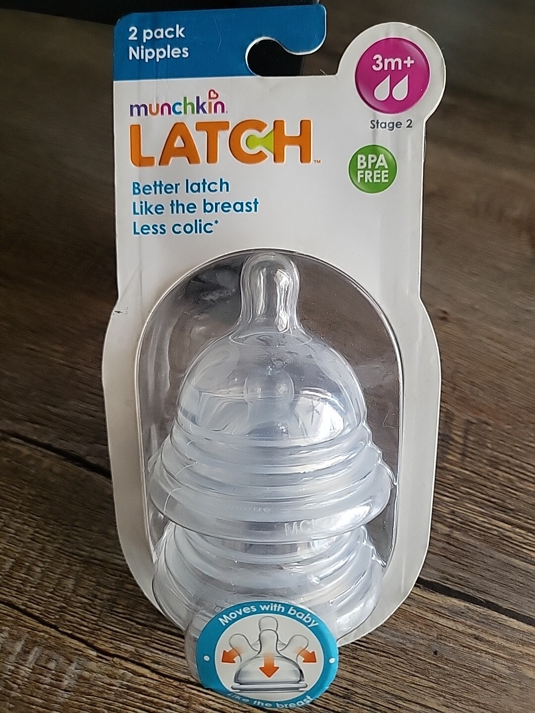 Munchkin Latch Baby Bottle Nipples STAGE 2 (3m+) bpa free, 2 Pack, New ...