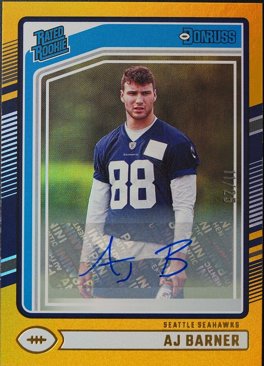 2024 Panini Donruss - Rated Rookie AJ Barner #367 Gold Autographs /25 ...