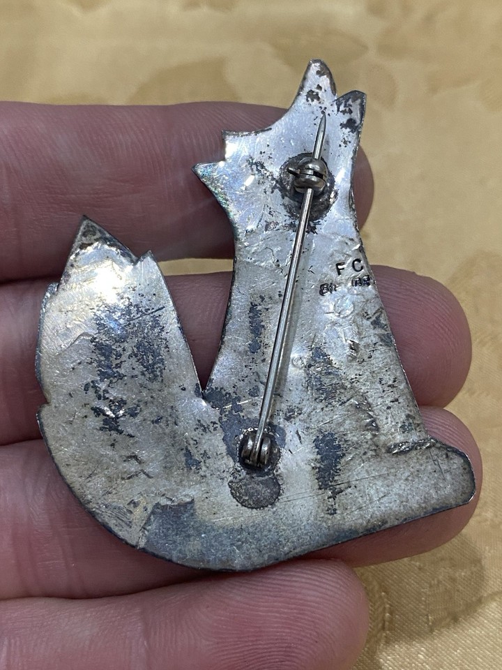 Vintage Native American Signed FC Sterling Silver 925 Howling Coyote ...