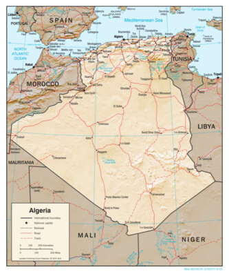 Algeria Physical Geography Physiographic Map Country Nation Poster ...