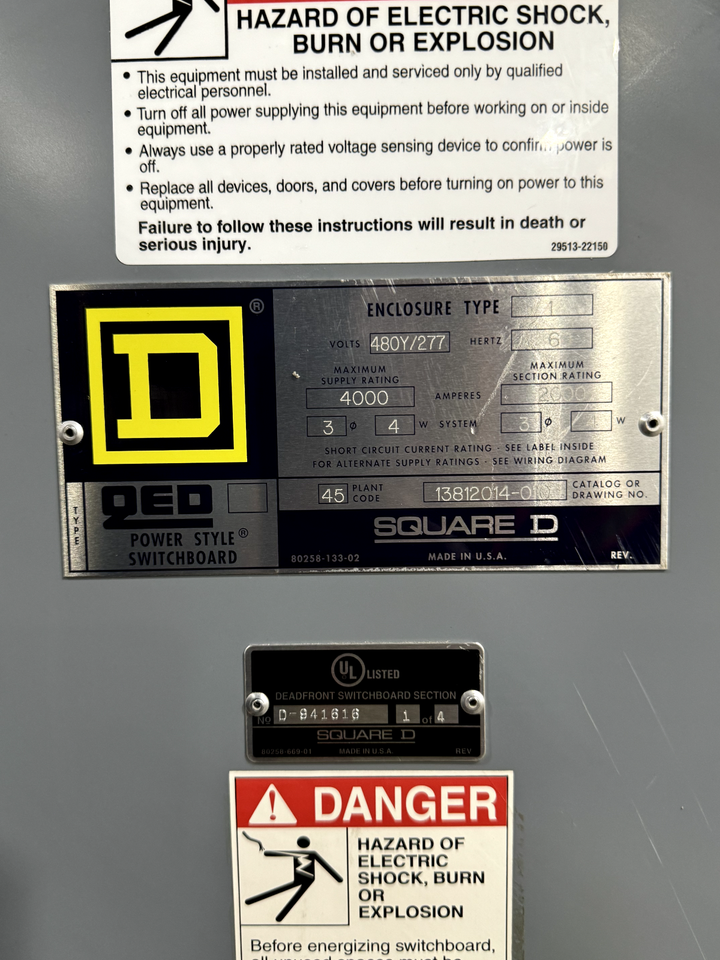 SQD 4000 Amp 100k AIC LSIG MAIN QED ILINE SWITCHGEAR 480/277V or 208 ...