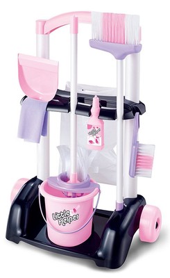 Childrens PINK Cleaning Trolley Cart with Mop & Brush Kids Role Play ...
