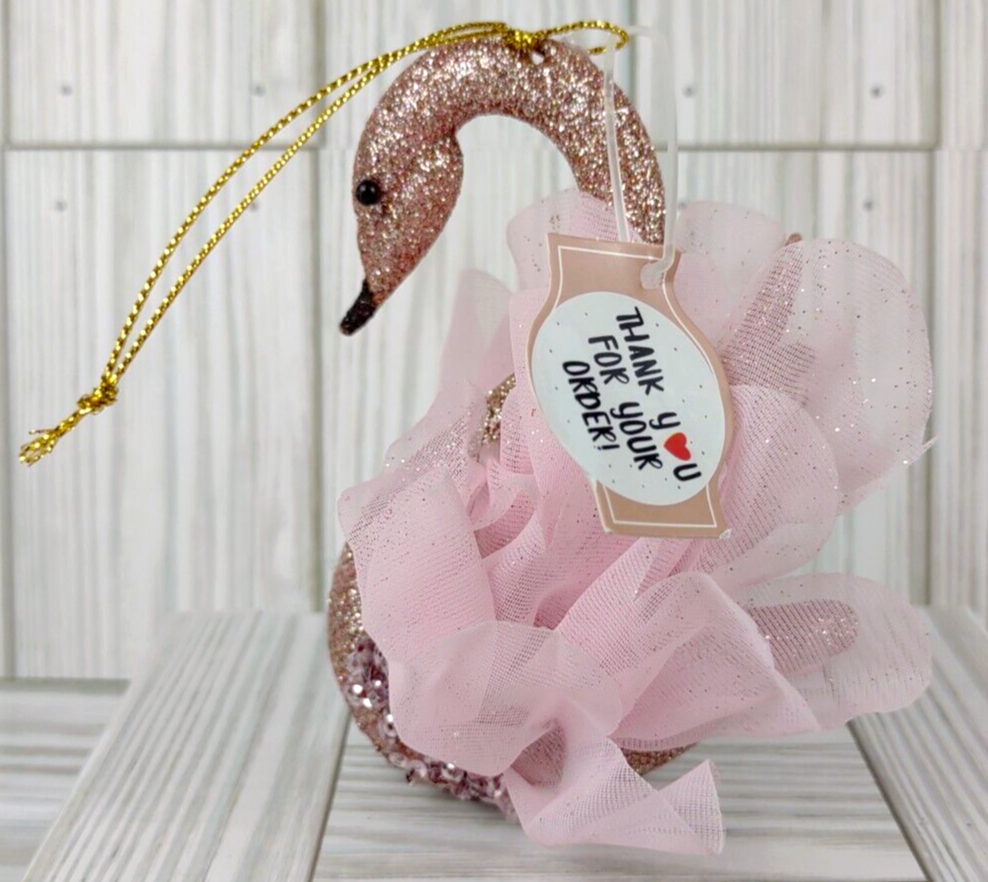 Pink Swan Bird Holiday Christmas Tree Ornament Glittery Sparkle Bling ...