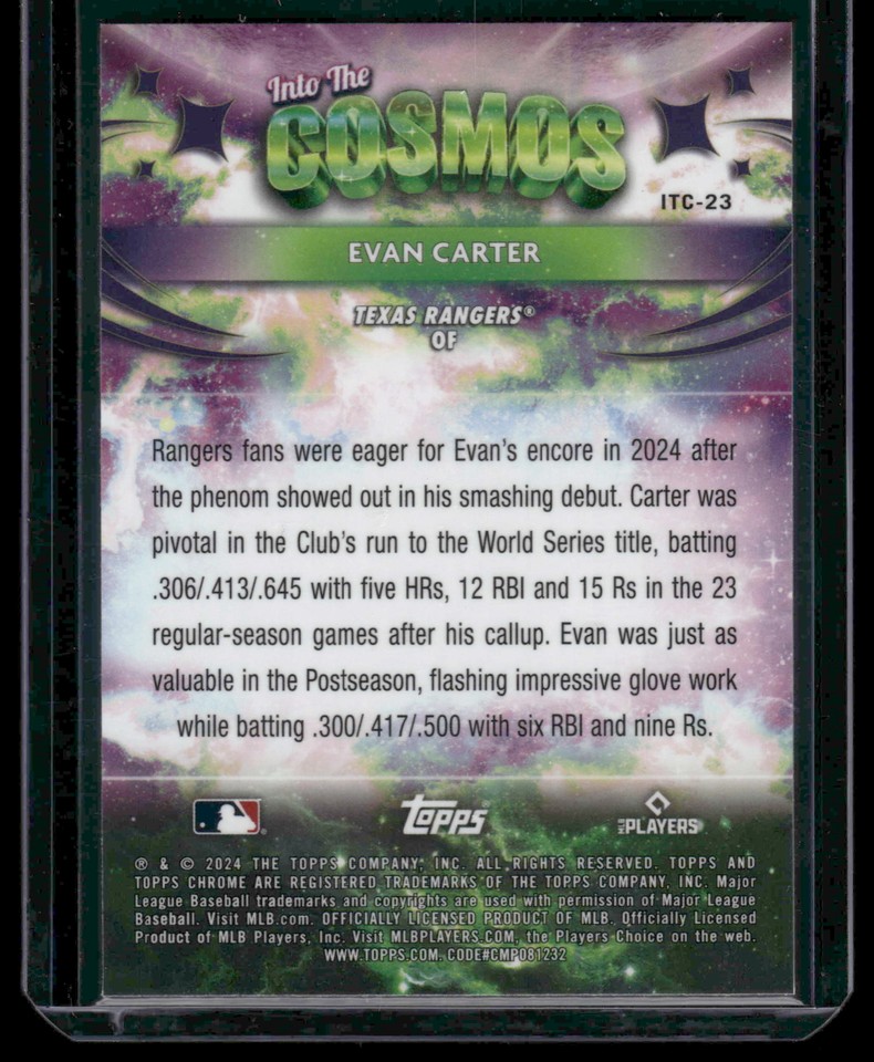 2024 Topps Cosmic #ITC-23 Evan Carter Into the Cosmos Galactic Refs RC #/25 | eBay