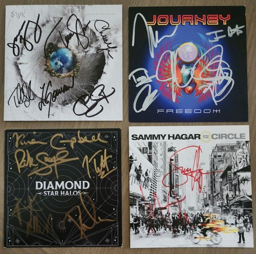 4 different BAND Signed Autographed CDs Def Leppard Journey Sammy Hagar ...