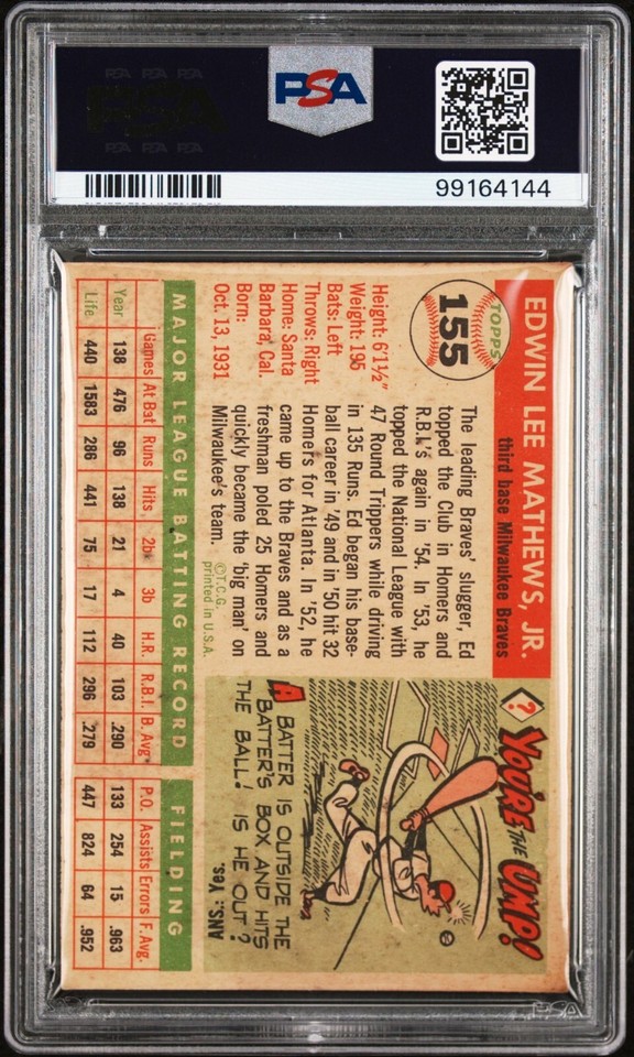 1955 Topps #155 Eddie Mathews PSA 4 | eBay
