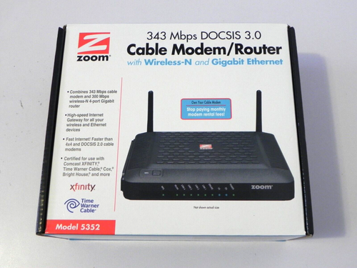 Zoom Cable Modem/Router 343mbps DOCSIS 3.0 Model 5352 In Original Box ...