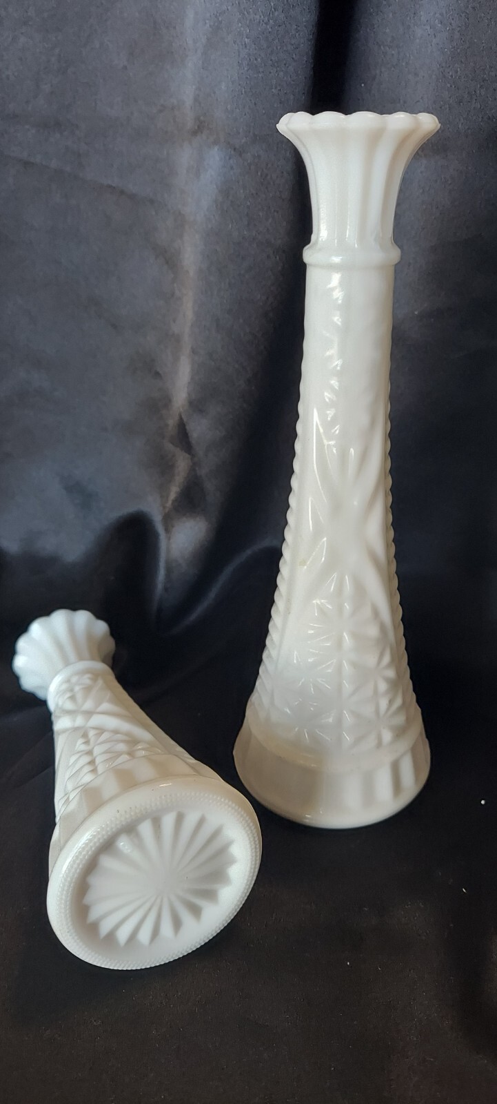 Vintage Anchor Hocking Look Milk Glass Stars and Bars 6" and 9" Bud ...