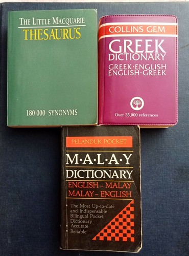 Dictionaries old Vintage classics X3 Thesaurus /Greek / Malay fine ...