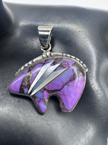 Vintage Navajo Inlay Opal Bear Pendant Sterling Silver Mohave Turquoise ...