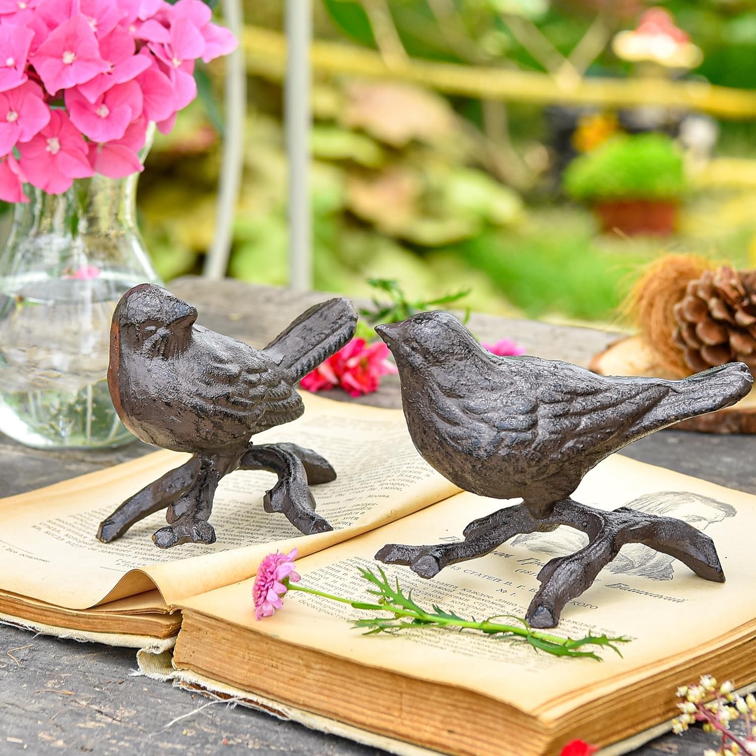 Sungmor Cast Iron Bird Statue with Branch Home Garden Small Collectible ...