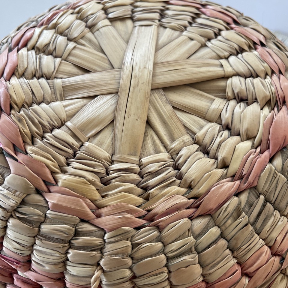 Woven Rattan/Straw Pastel Snake Charmer Basket w/Lid Native American | eBay