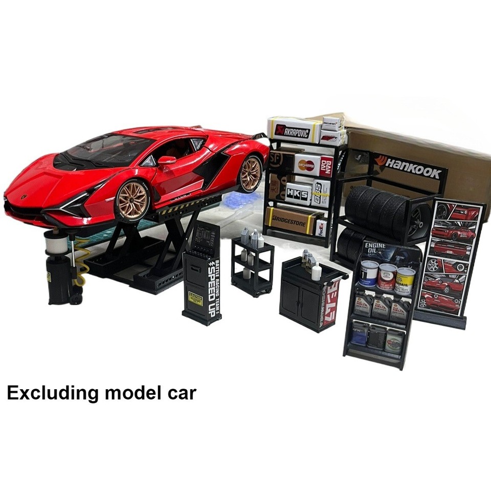 Diorama 1/18 Car Garage Repair Props Model Set Workshop Scene Model ...