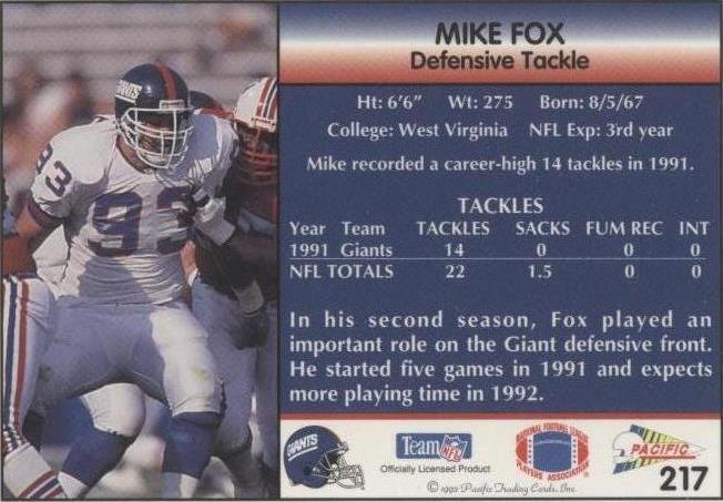 1992 Pacific Mike Fox #217 for sale | eBay