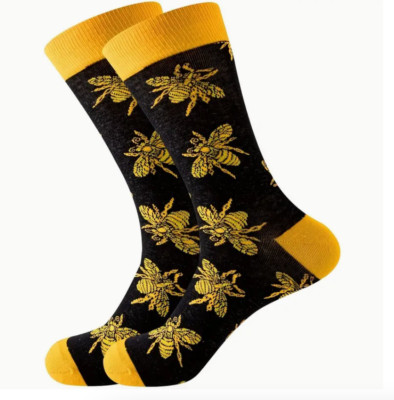 Bees Crew Socks Black Bumble Bee Happy Sock Pollinator Fashion Women's ...