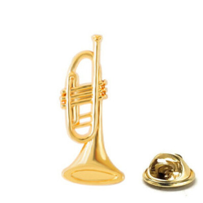 GOLD TRUMPET Gold Pin Jazz Band Lapel Tie Tack Flat Shiny Jacket ...