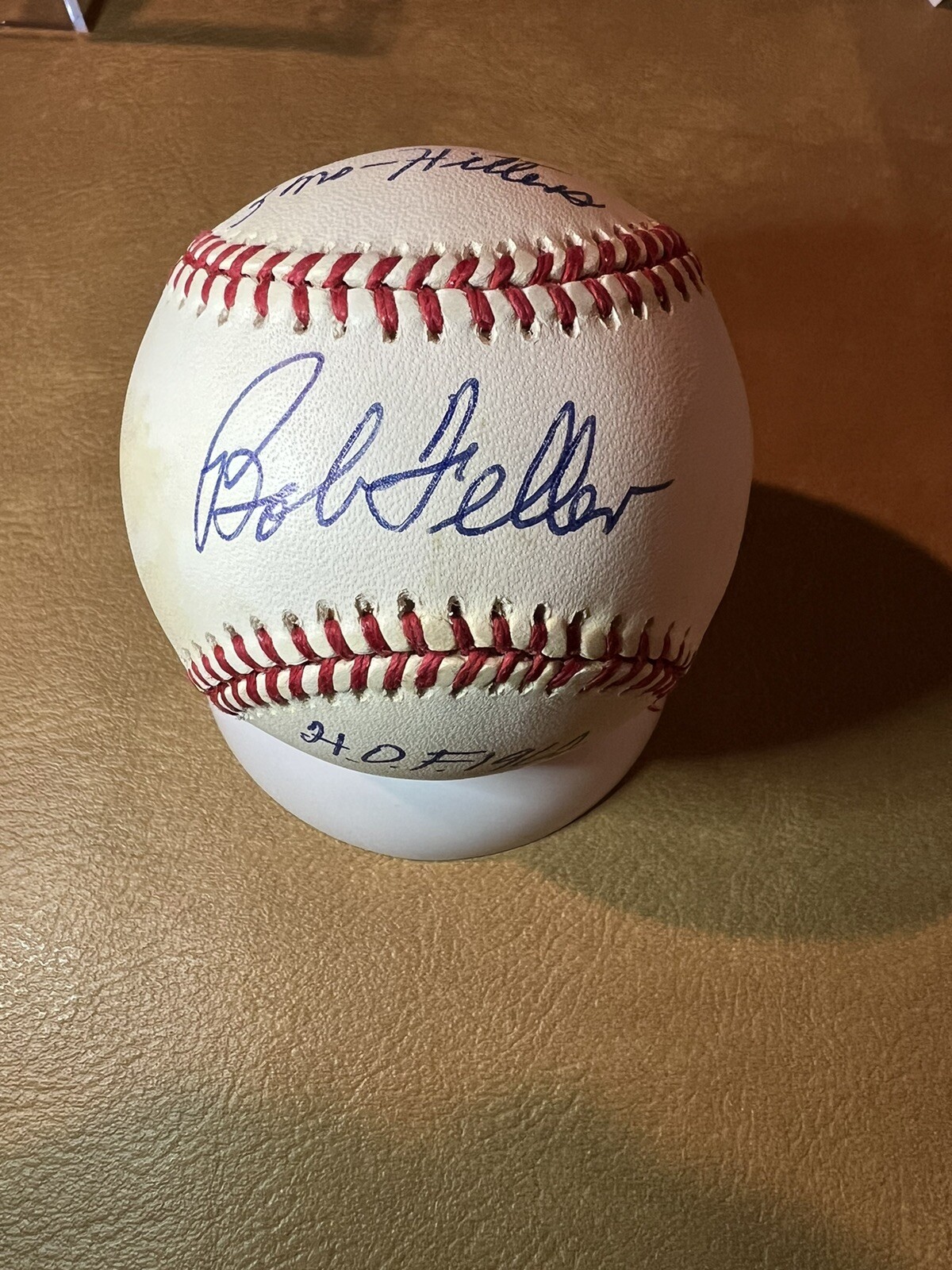 Bob Feller Cleveland Indians Autographed Baseball HOF Inscription Stat ...