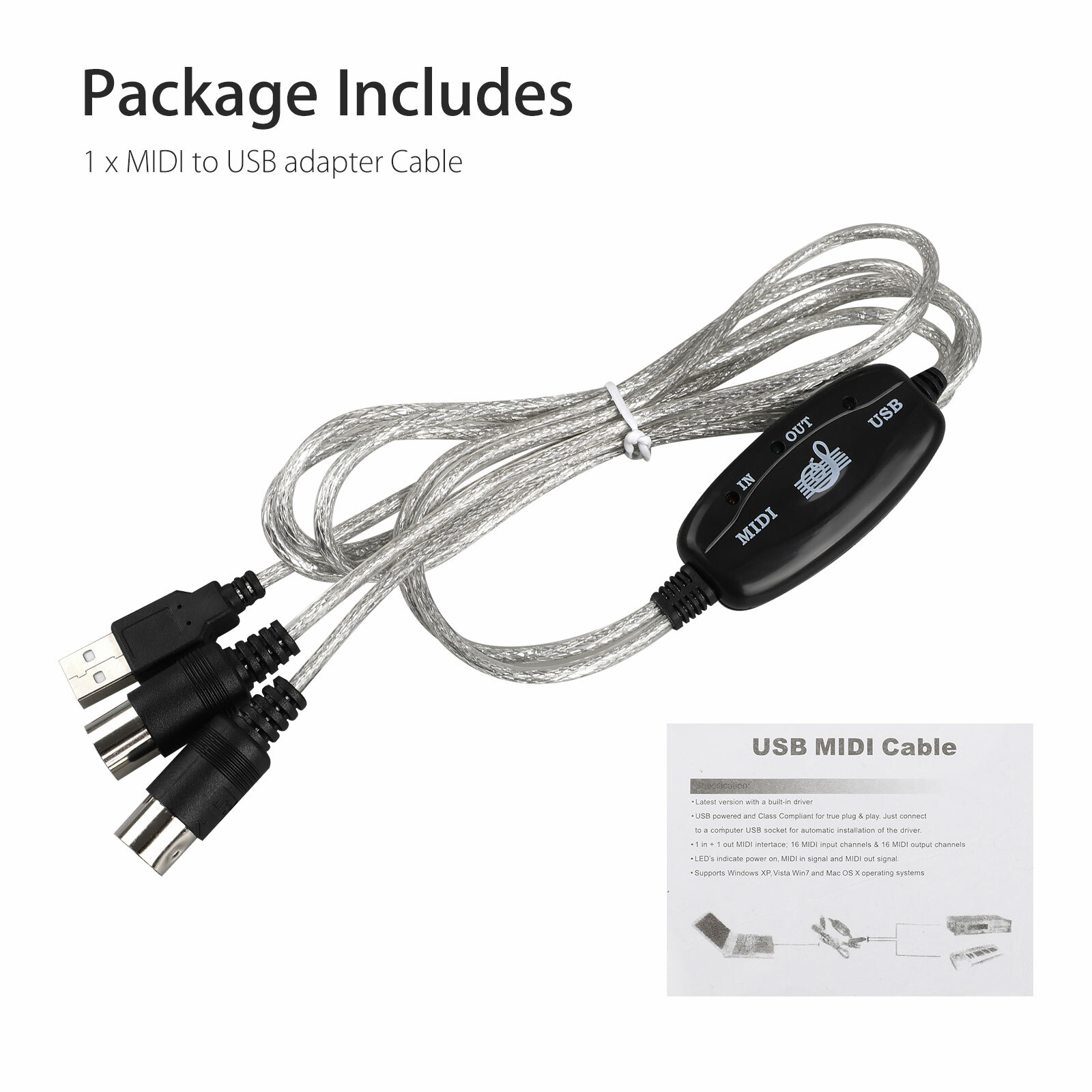 6FT USB TO MIDI 5 Pin Keyboard Interface Converter Cable Adapter PC ...