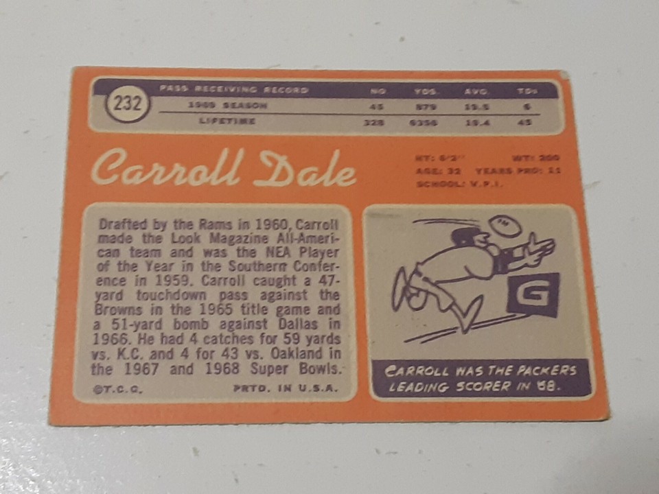 Carroll Dale Green Bay Packers 1970 Topps Autograph Card #232 READ ...