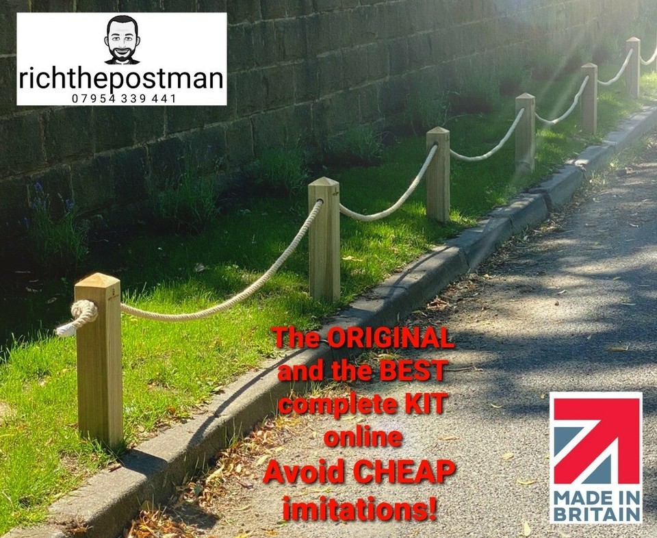 Wooden Post and Rope Kit, Timber Picket Fence, Rope Barrier, No Dig ...