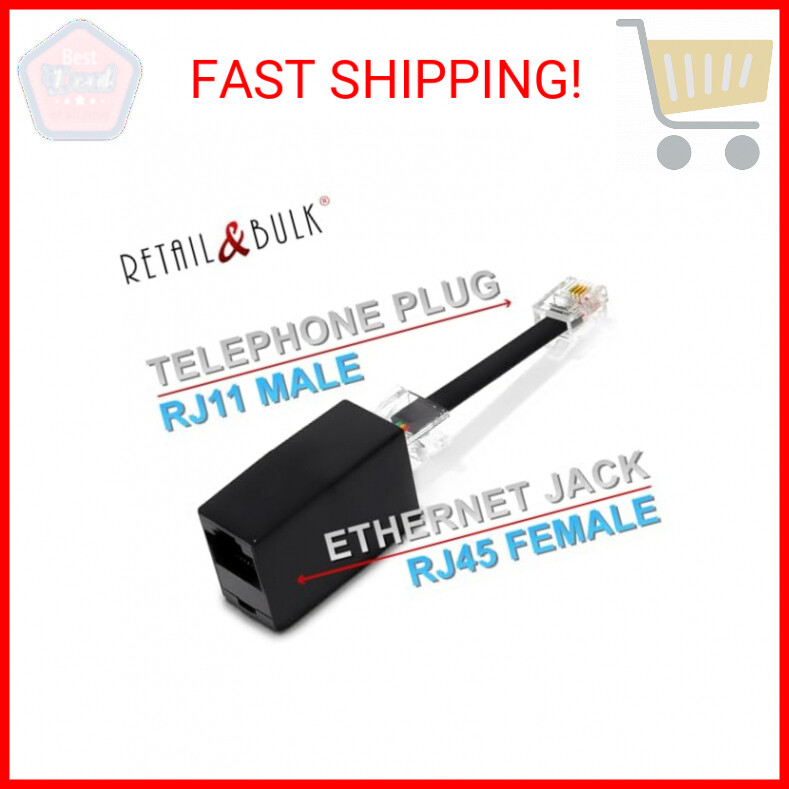 (2 Pack) Phone Jack to Ethernet Adapter RJ45 Female to RJ11 Male for ...