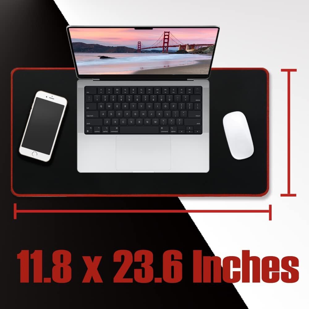 Mouse Pad Mat 11.8x23.6 Inches with Red String Stitched Edge Non-S ...