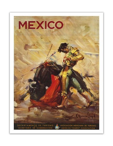 Mexico Travel Poster – Vintage Bullfighter Matador Tourism Wall Decor ...