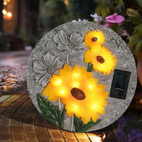 Garden Décor Sunflower Outdoor Decorative Stones, Solar Garden Stone ...
