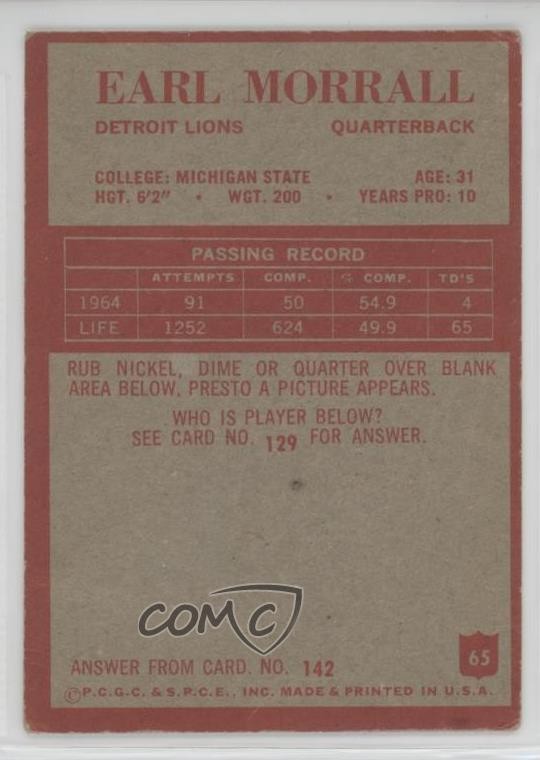 1965 Philadelphia Earl Morrall #65 1q2l | eBay