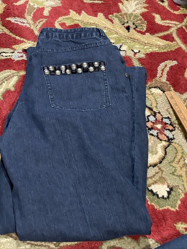 Ruby Rd Women's Jeans Straight Leg BlueDenim Embellished Pockets Size 8 ...