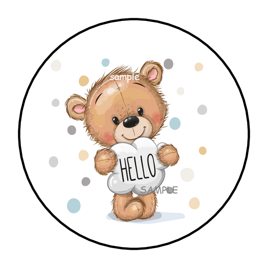 30 HELLO TEDDY BEAR STICKERS ENVELOPE SEALS LABELS 1.5" ROUND | eBay